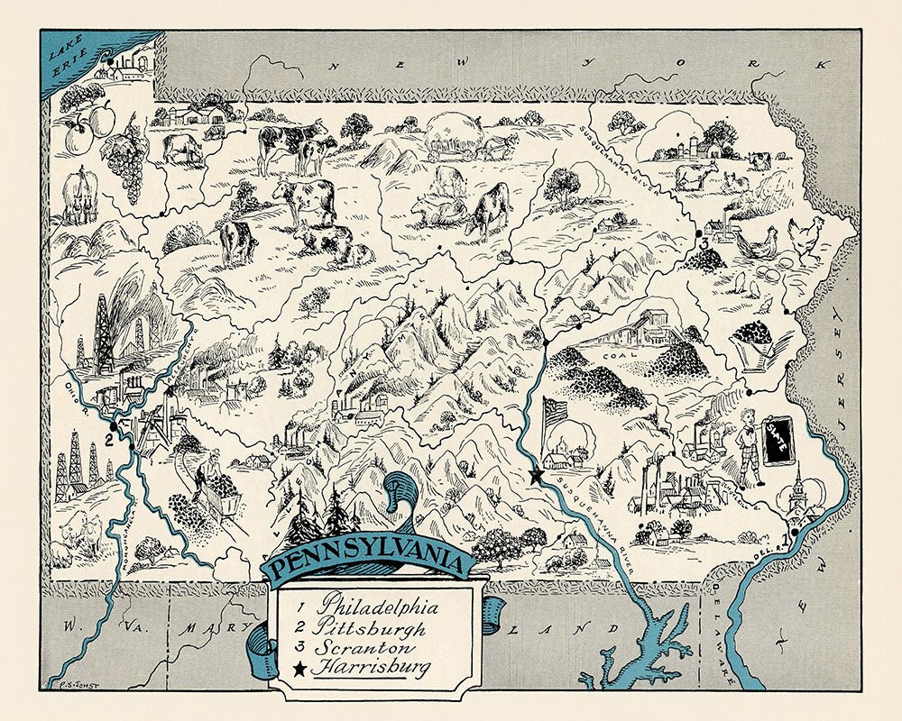 Pennsylvania Pictorial Map – Poster Master
